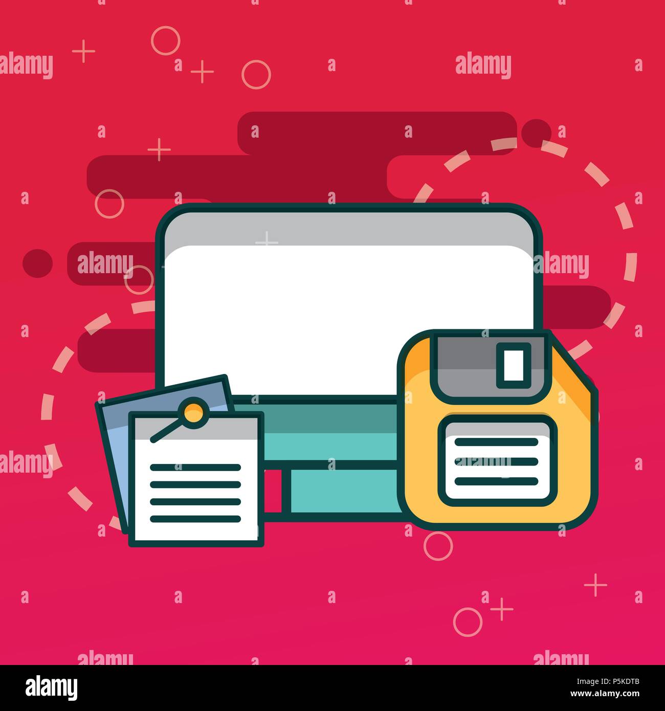 computer and floppy paper notes office vector illustration Stock Vector ...