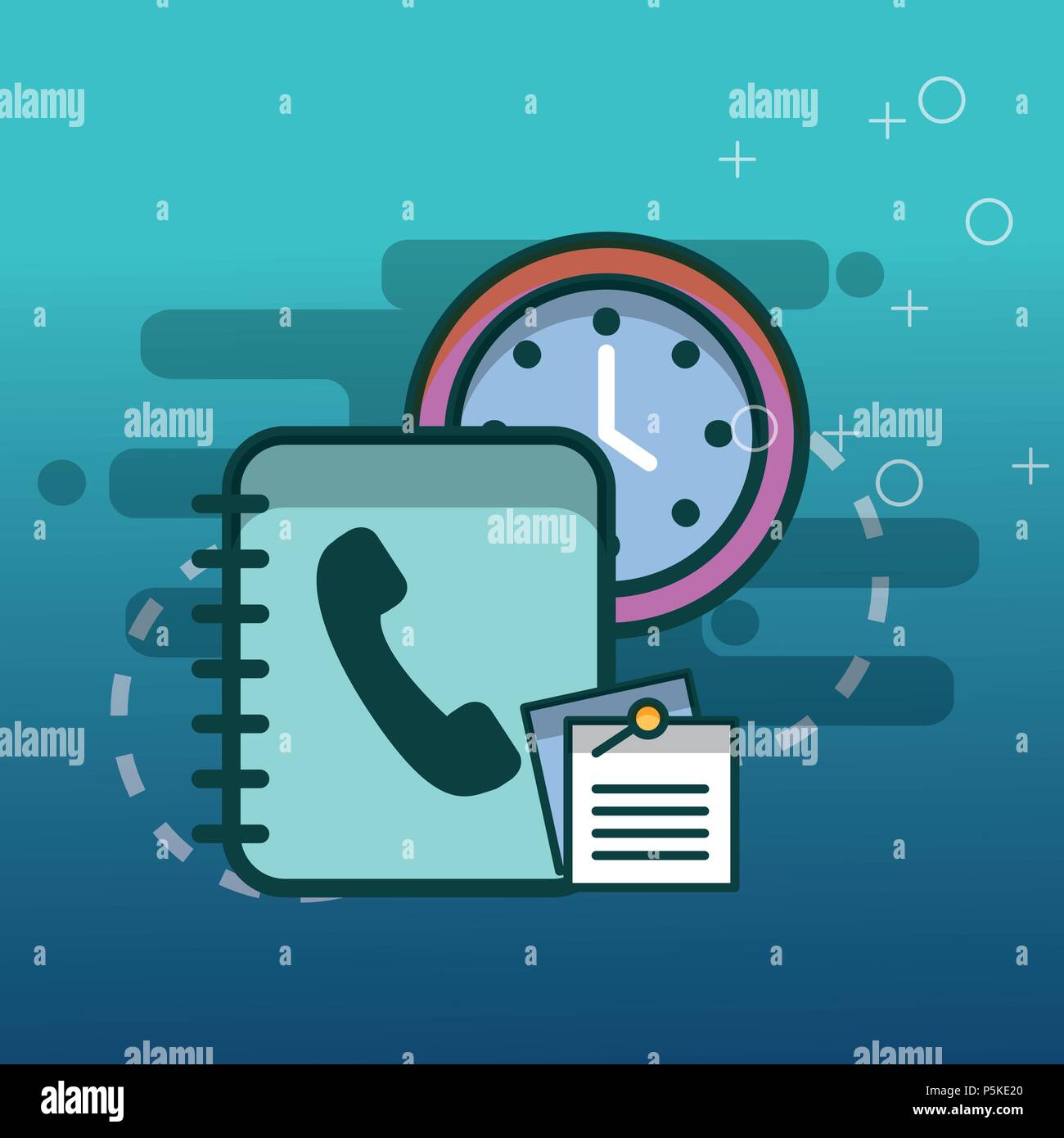 business phone book paper notes clock office vector illustration Stock ...