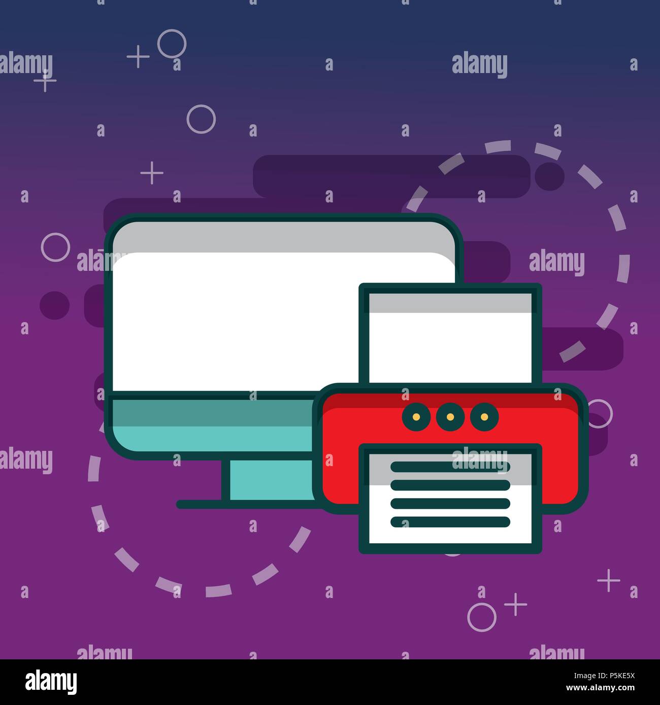 computer and printer device technology office vector illustration Stock ...