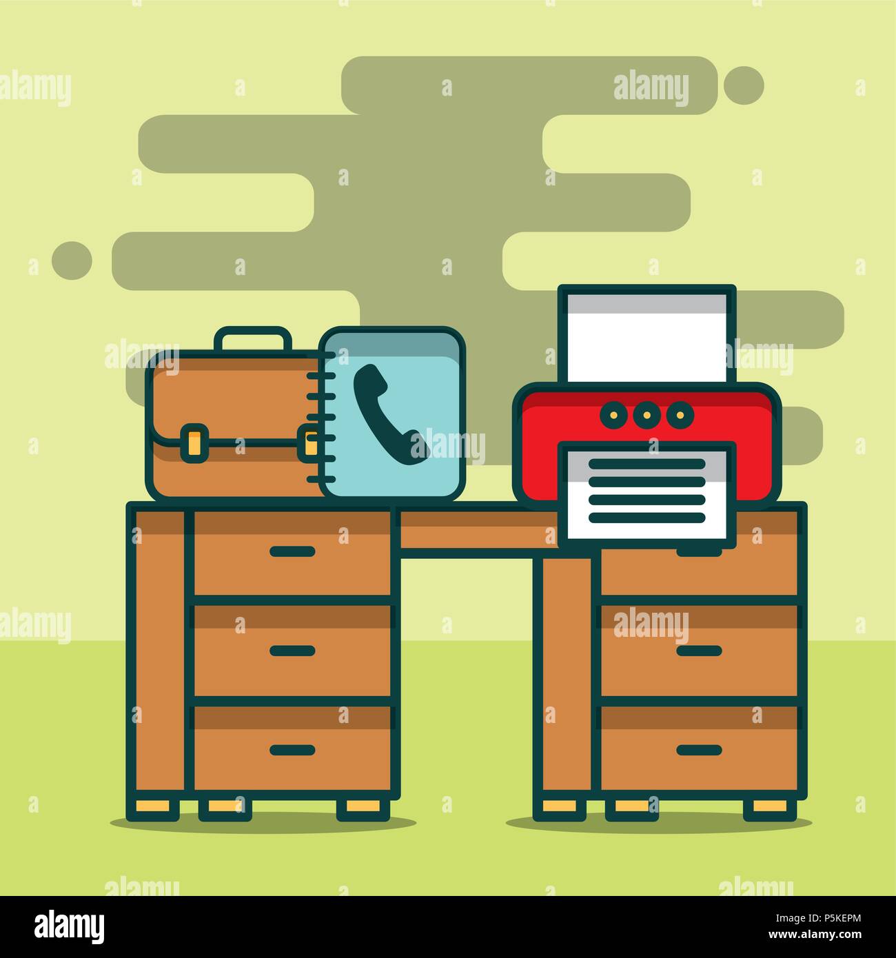 printer phone book business briefcase on desk office Stock Vector Image ...