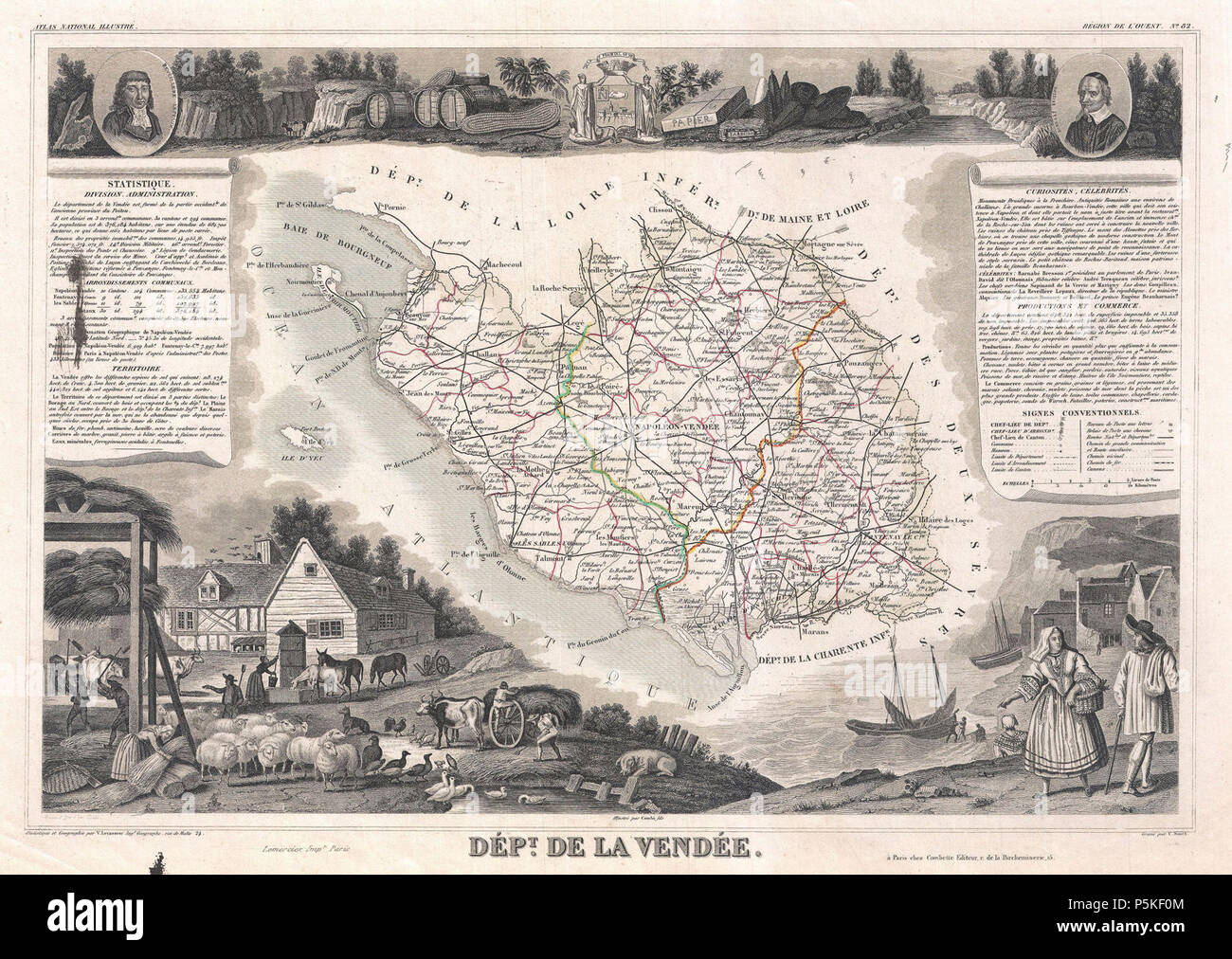 1852 Levasseur Map of the Department De La Vendee, France (Fiefs ...