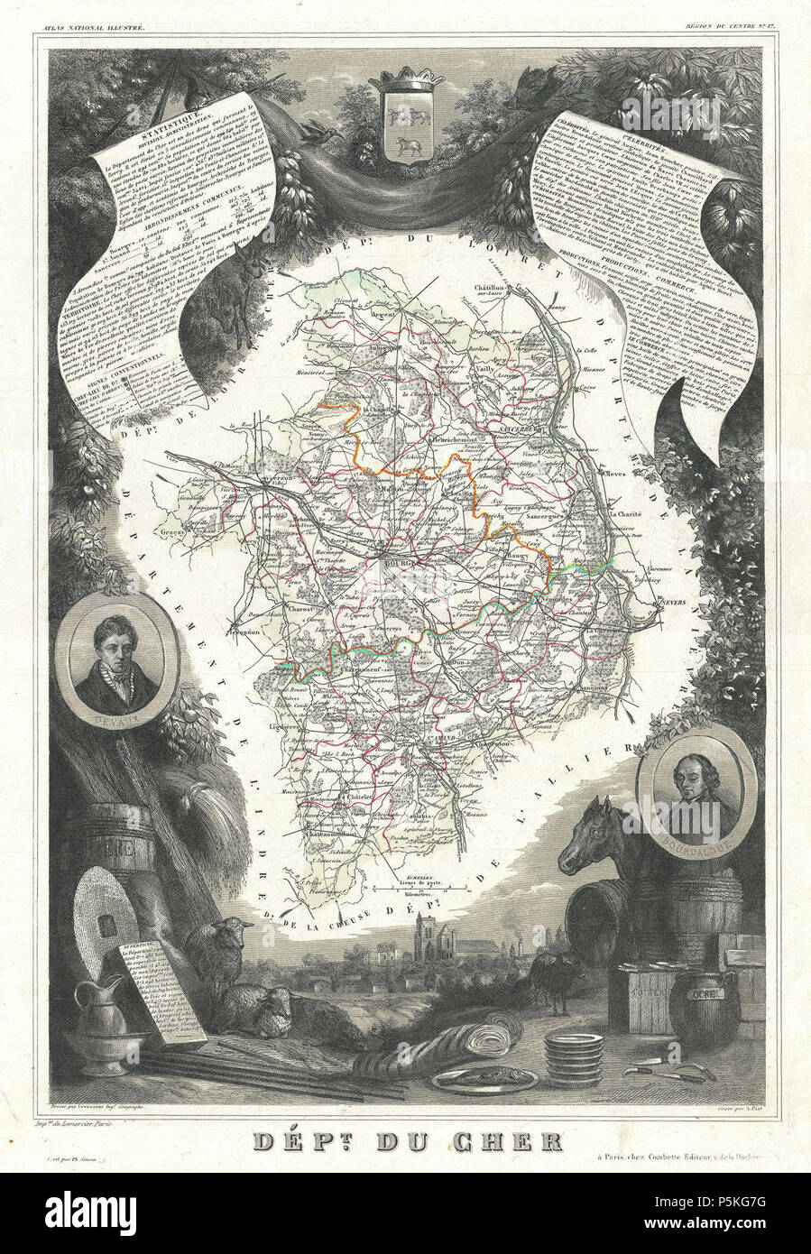 1852 Levasseur Map of the Department Du Cher, France - Geographicus ...