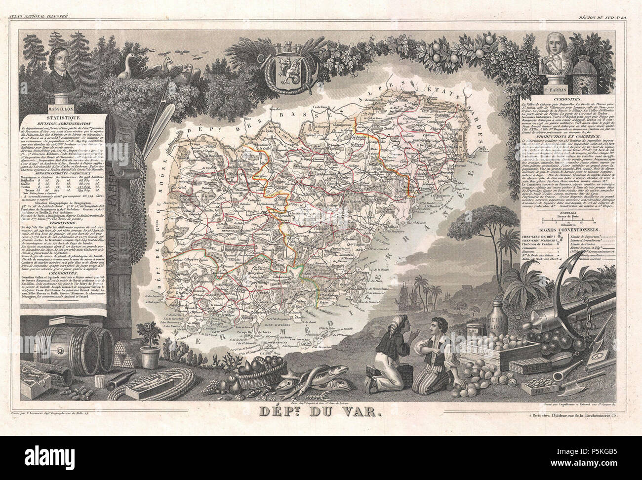 1852 Levasseur Map of the Department Du Var, France ( French Riviera ...