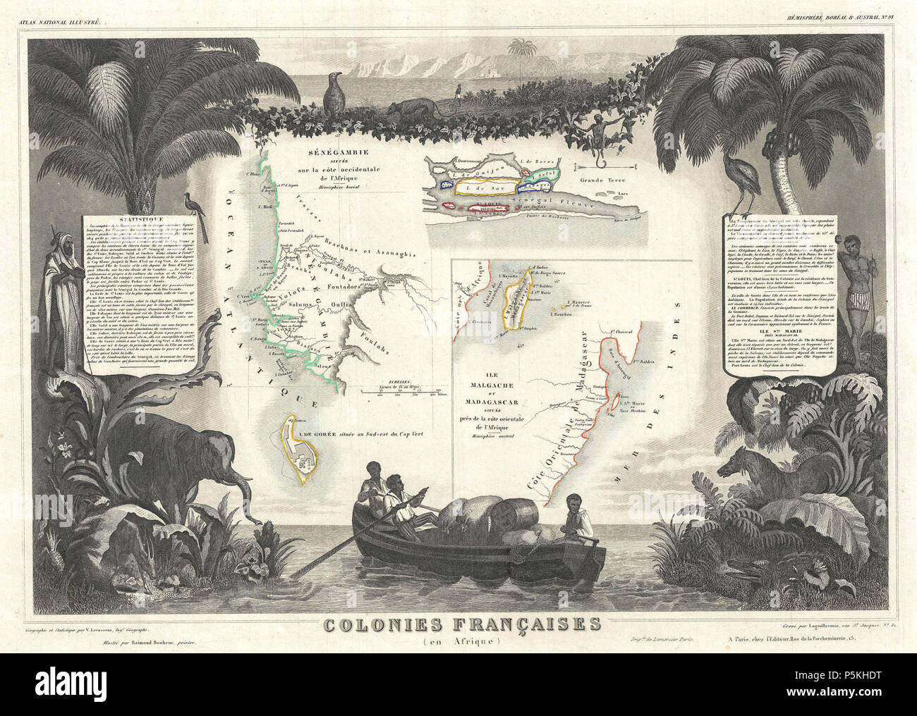 1852 Levassuer Map of Senegal, Senegambia, and Madagascar ...