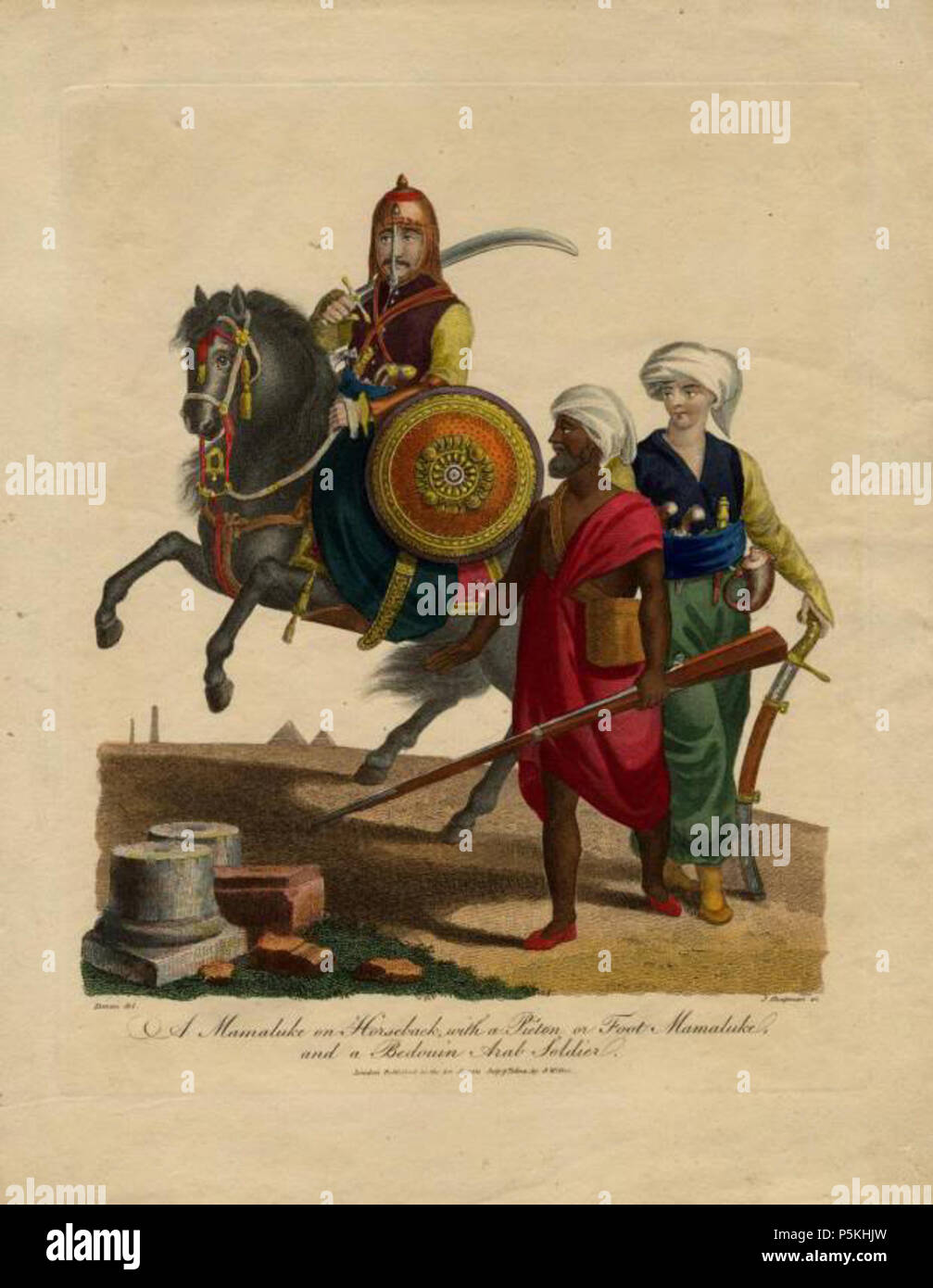 N/A. A Mamluk on Horseback, with a Pieton or Foot Mamluk, and a Bedouin ...