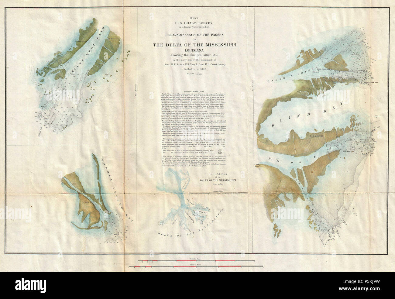 1852 U.S. Coast Survey Map of the Mississippi River Delta ...