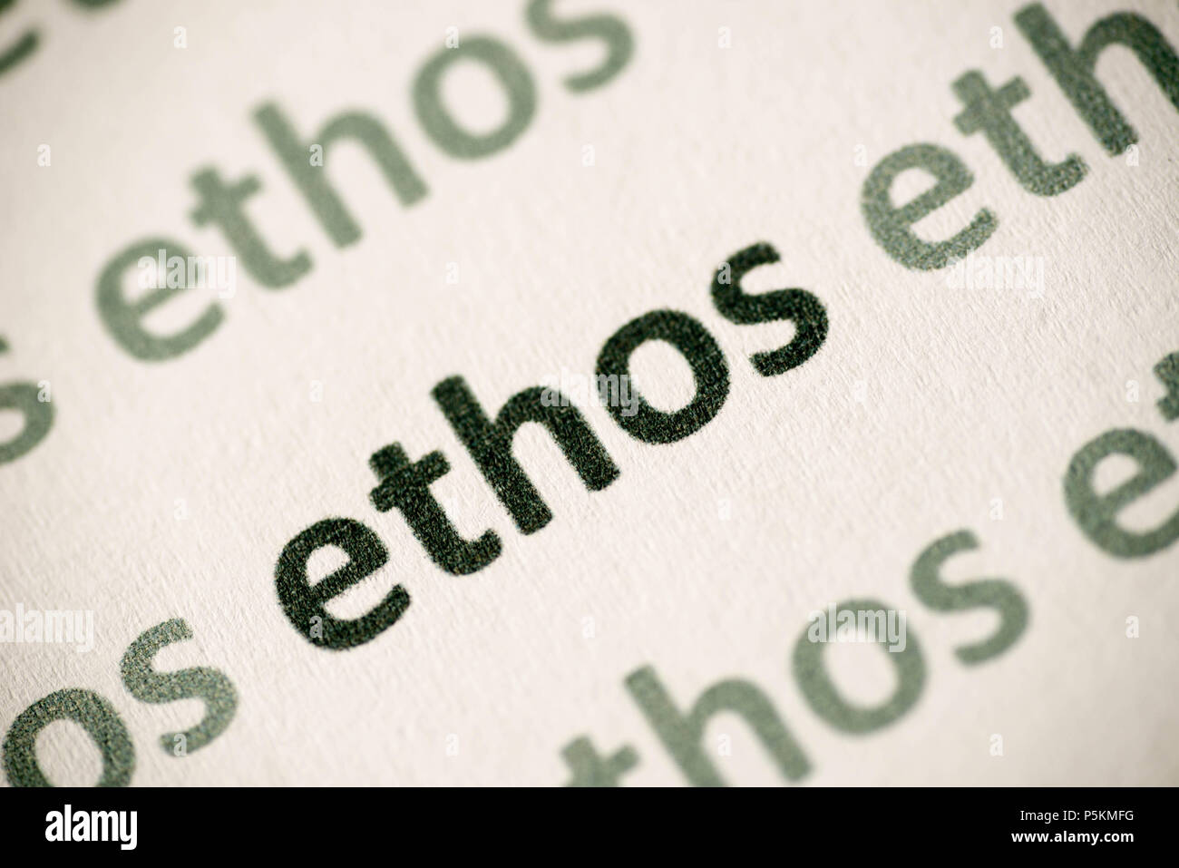 word ethos printed on white paper macro Stock Photo - Alamy
