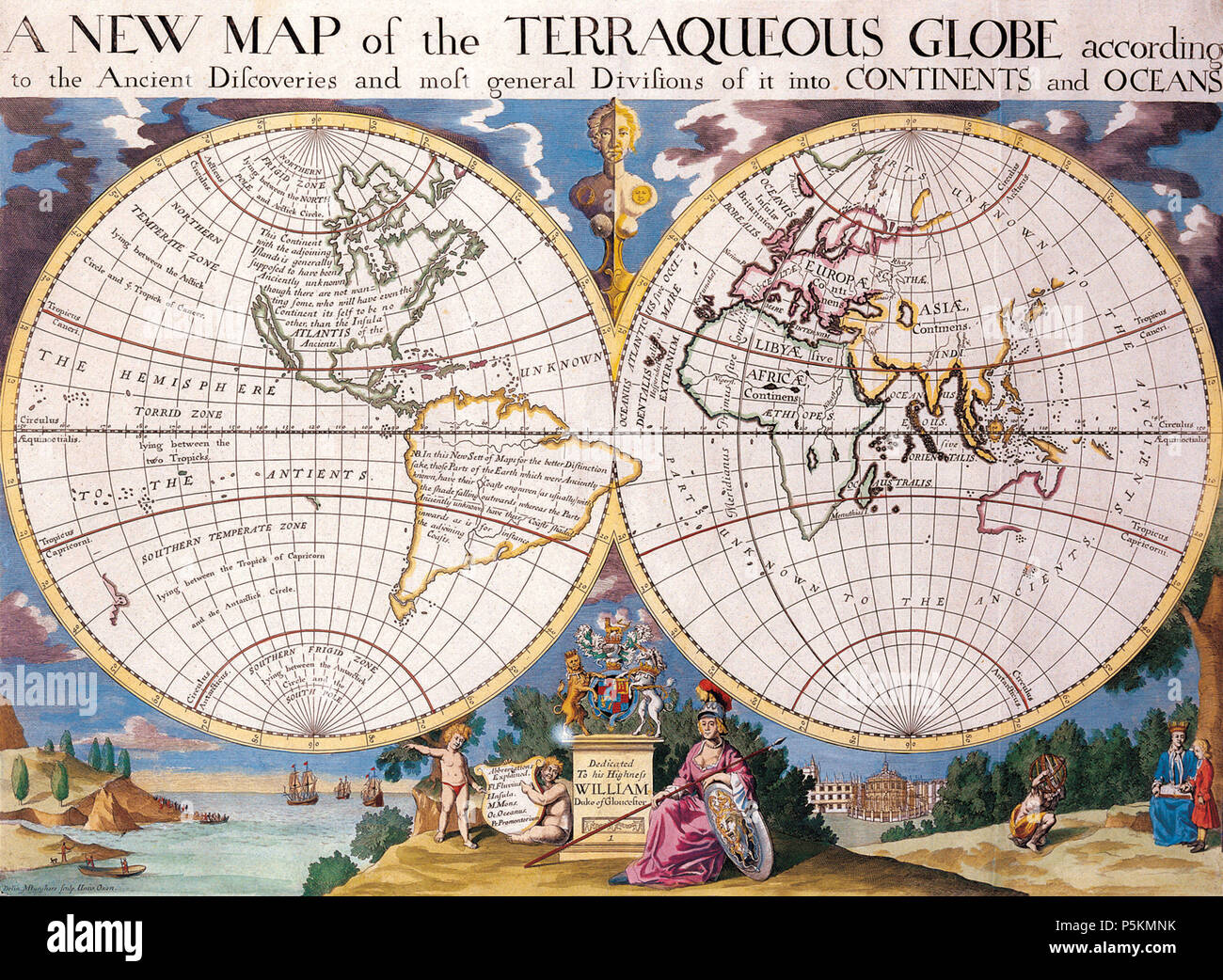 110 Antique World Map of Continents and Oceans 1700 Stock Photo - Alamy