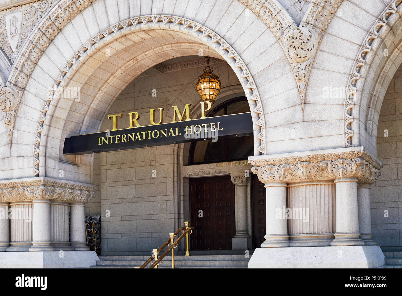 Washington DC, USA-June 5, 2018: Trump International Hotel sign in the ...