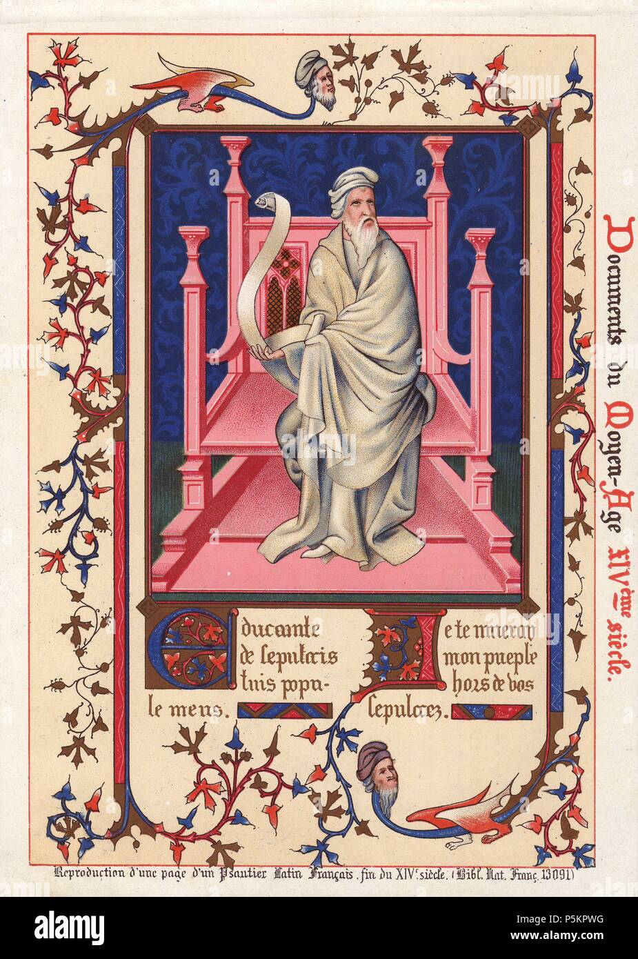 Reproduction of a page from a French psalter in Latin, from the end of ...