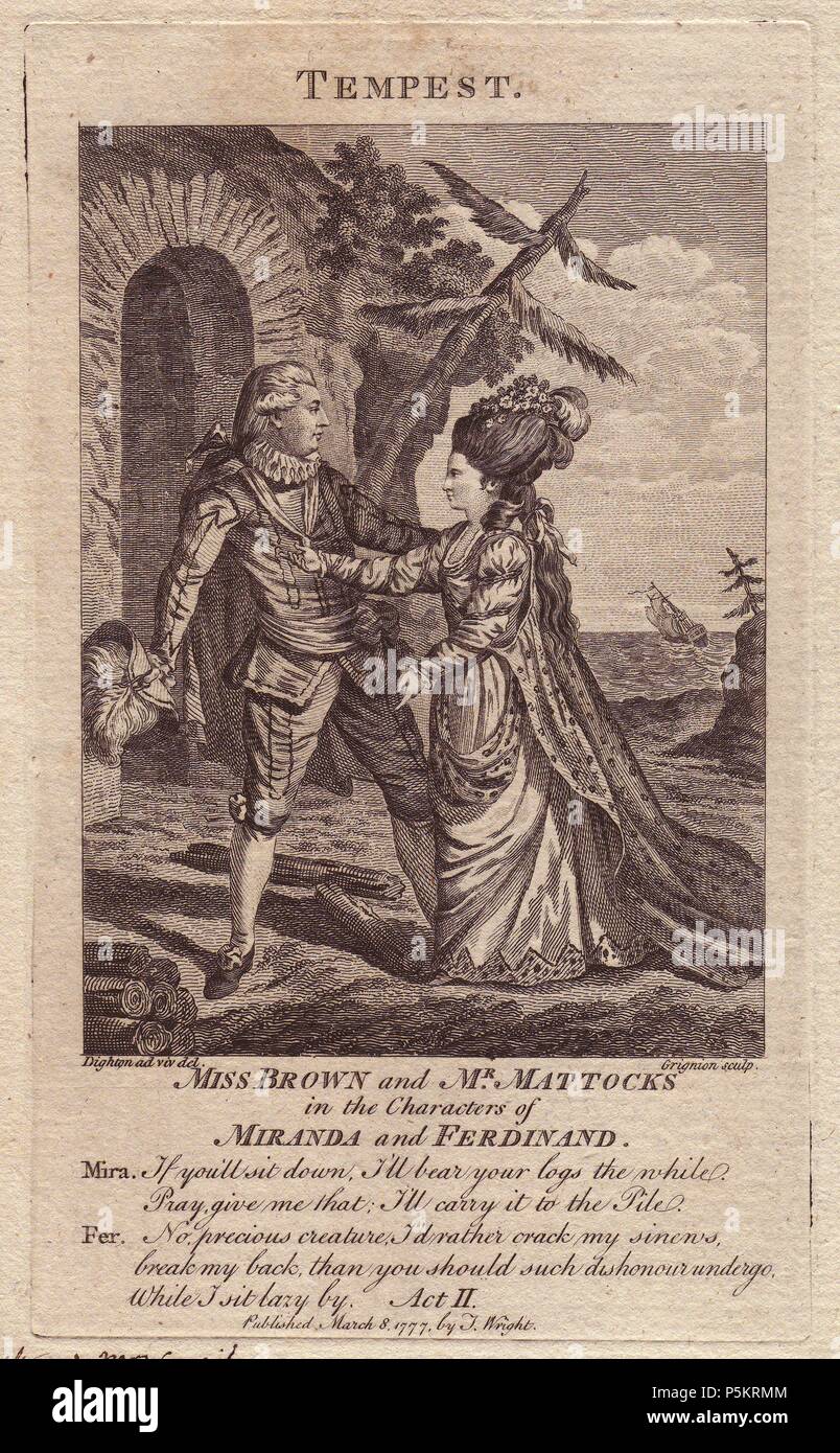 Miss Brown as Miranda and Mr. George Mattocks as Ferdinand in William ...