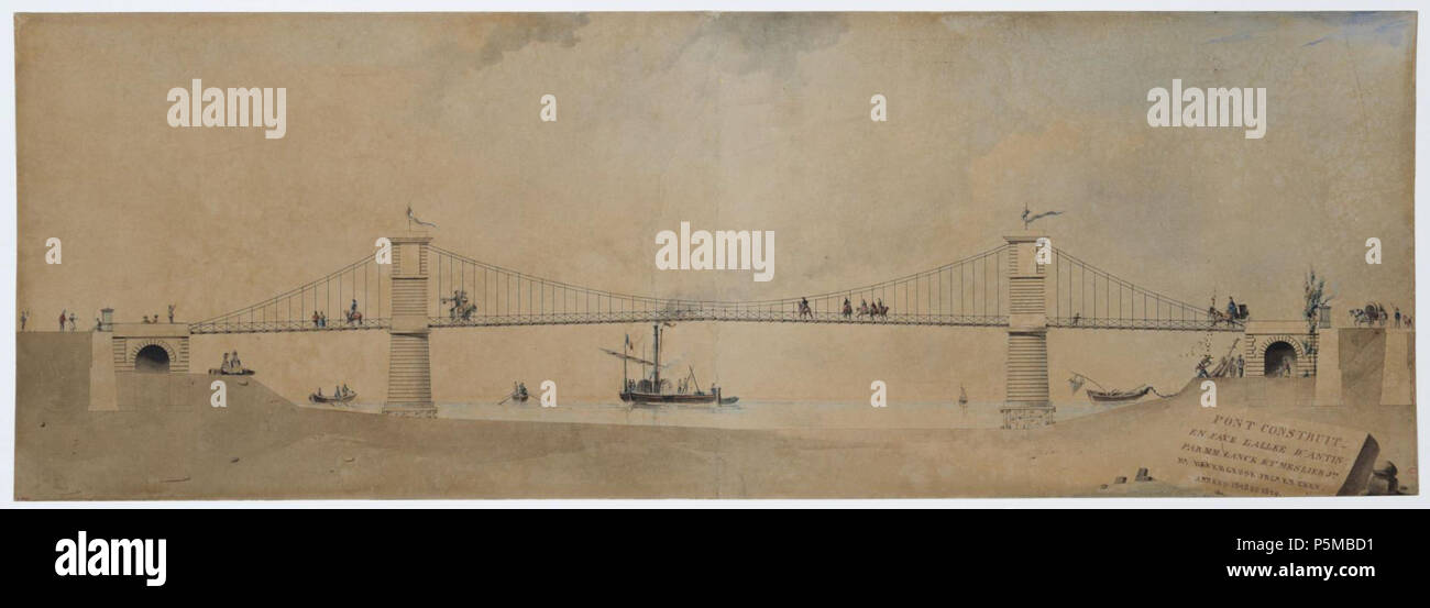 N/A. English: Drawing of the old Pont des Invalides, also called Pont ...