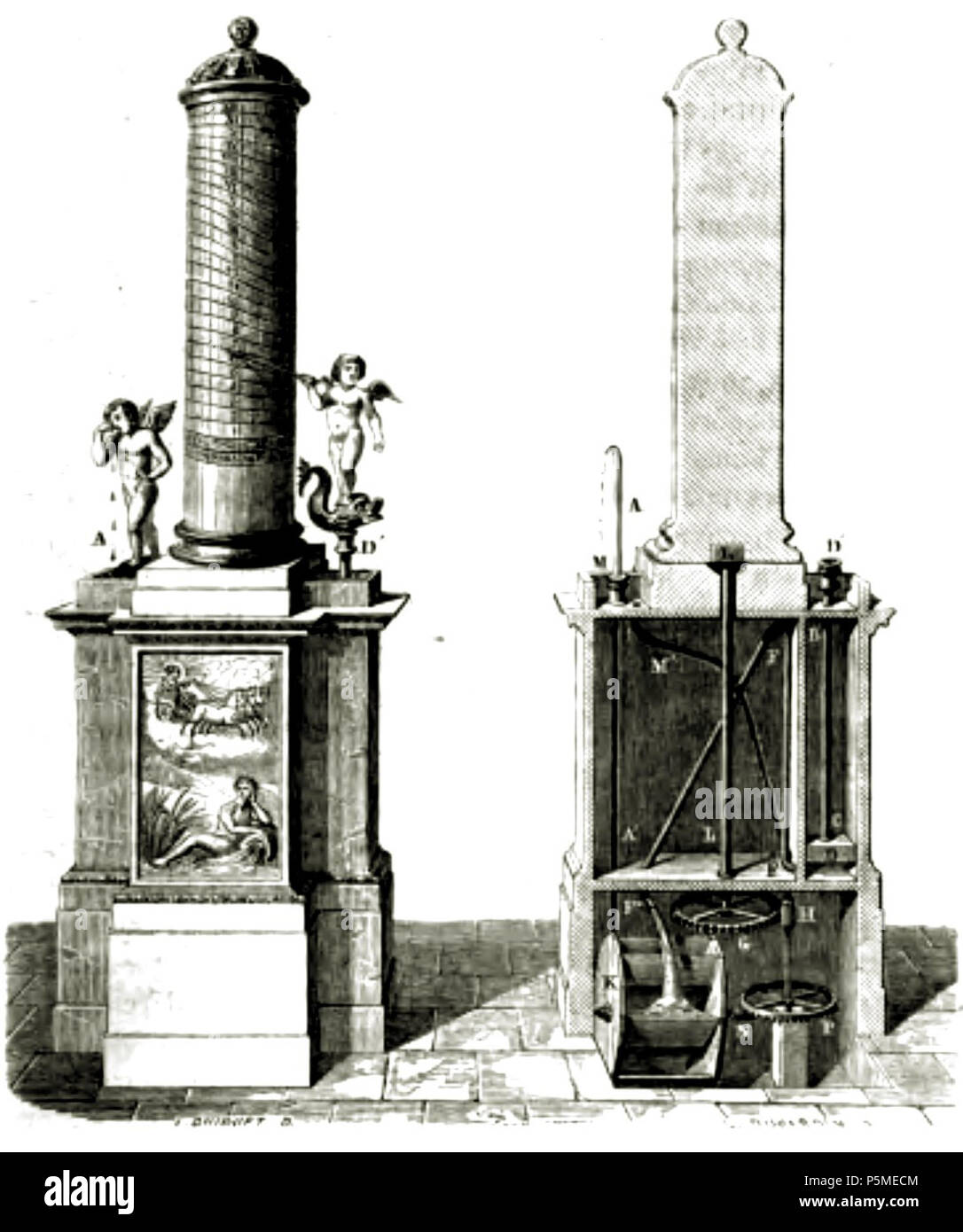 N/A. Français : Fig. 16-17. — Clepsydre de Ctésibius restituée par ...