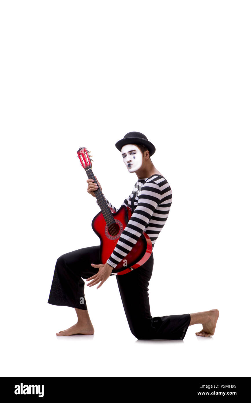Mime playing guitar isolated on white Stock Photo - Alamy