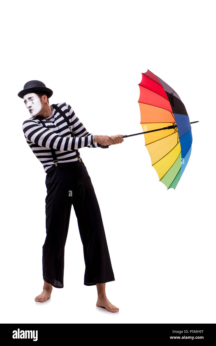 Mime with umbrella isolated on white background Stock Photo - Alamy