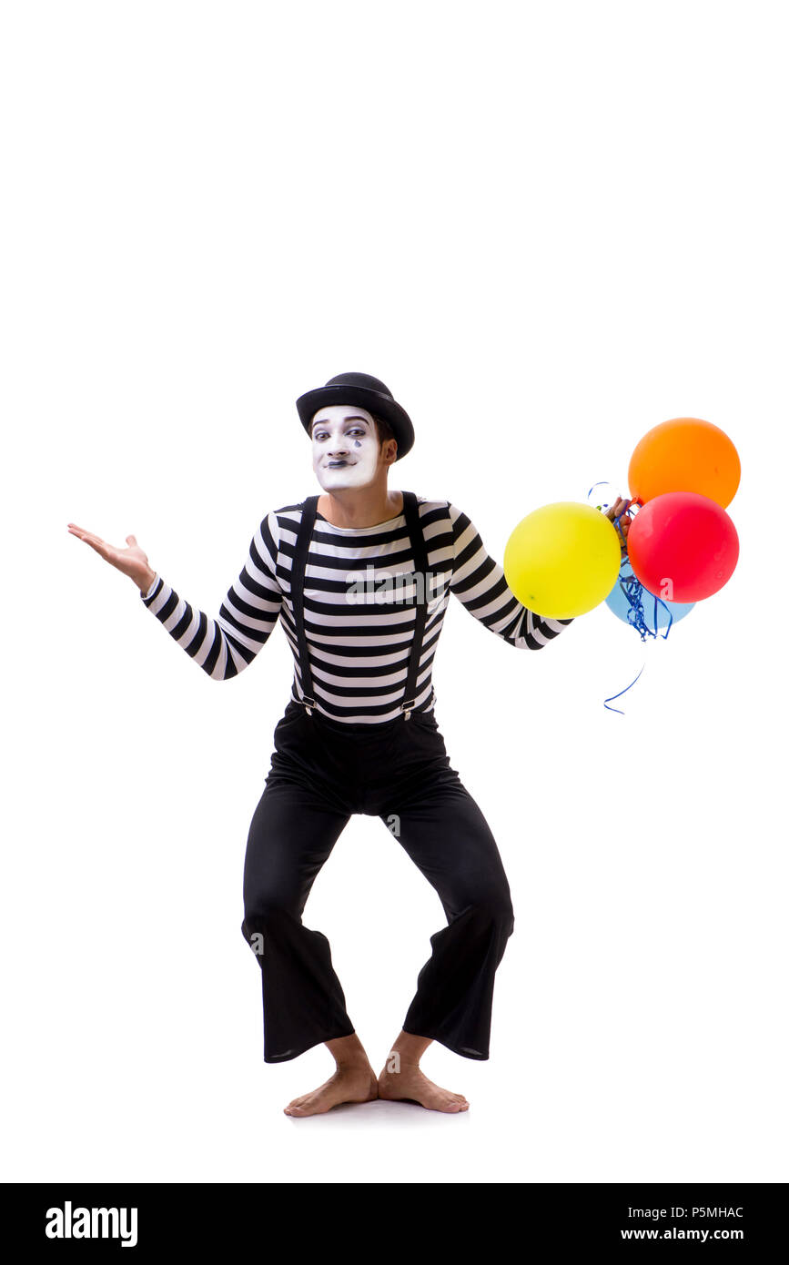 Mime with balloons isolated on white background Stock Photo - Alamy