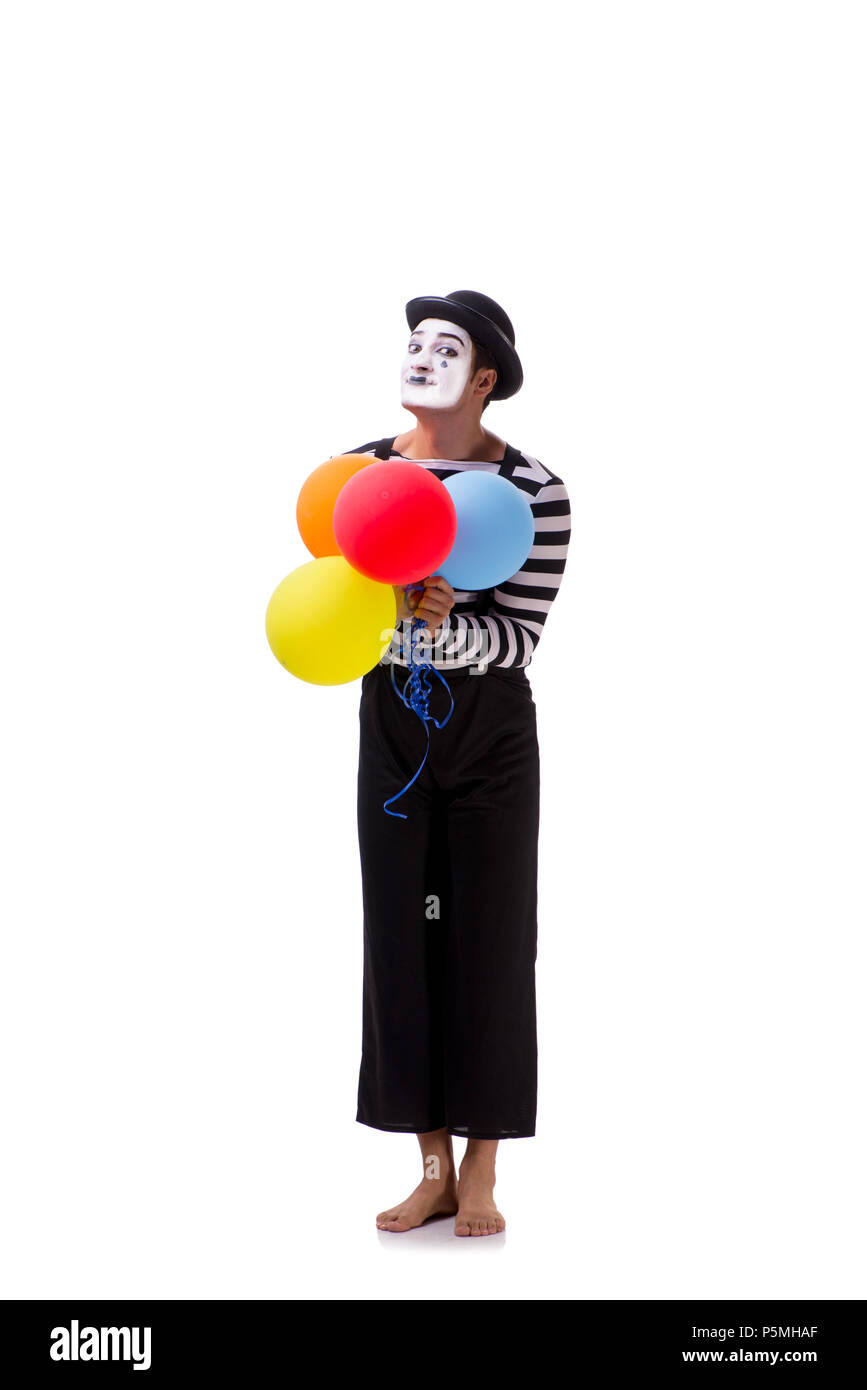 Mime with balloons isolated on white background Stock Photo - Alamy