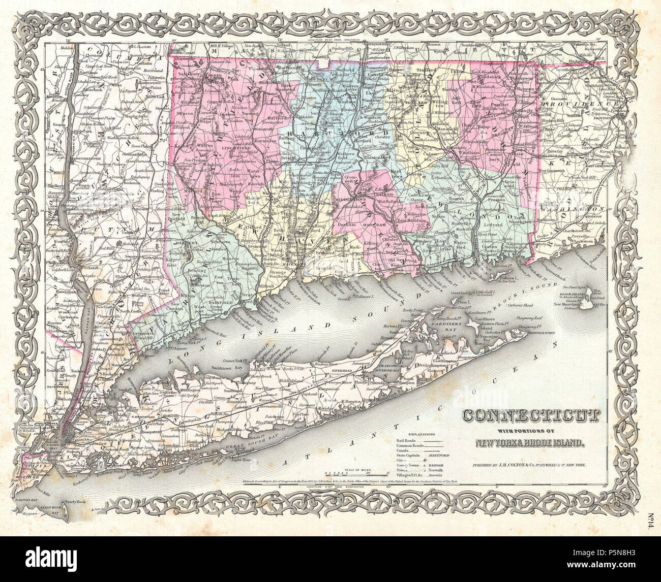 1855 Colton Map of Connecticut and Long Island - Geographicus ...