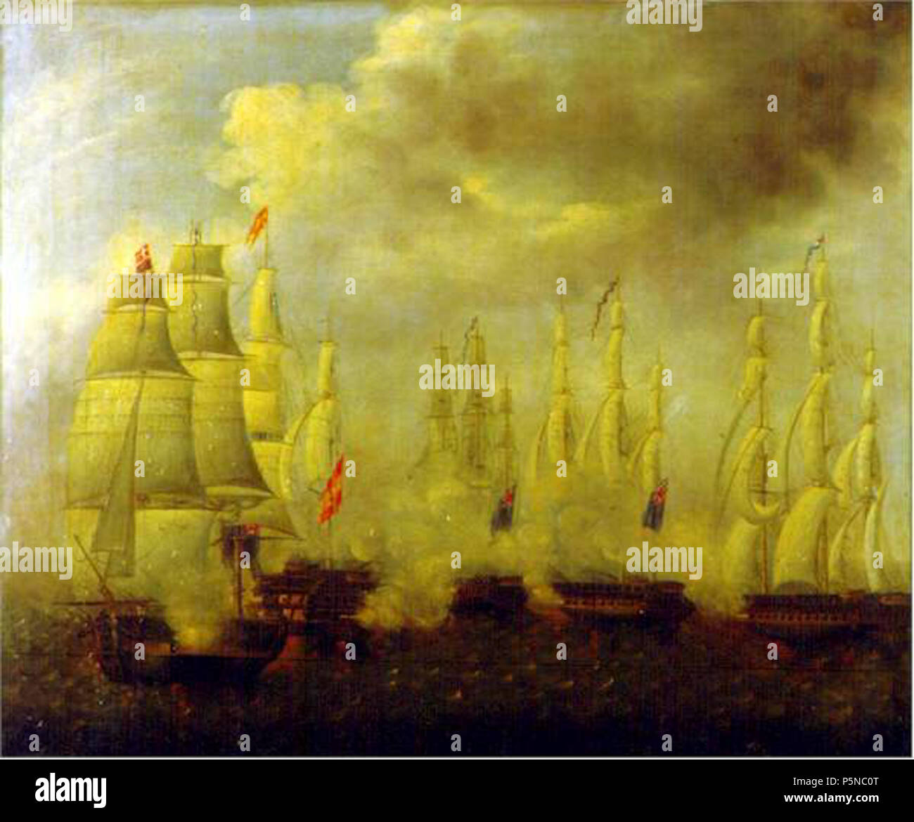 N/A. English: Battle between the Spanish ship of line San Francisco de ...