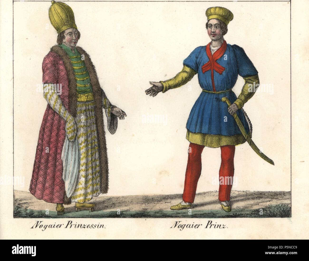 Nogai princess and prince, of the Caucasus region. Handcoloured ...