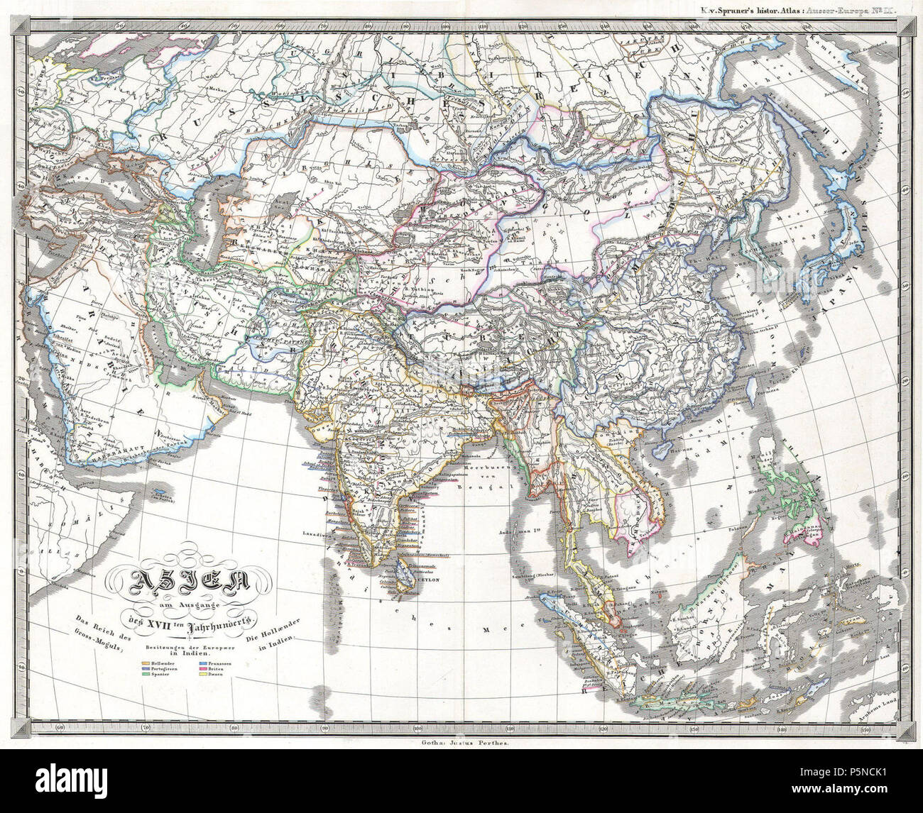 1855 Perthes Map of Asia at the end of the 17th Century - Geographicus ...
