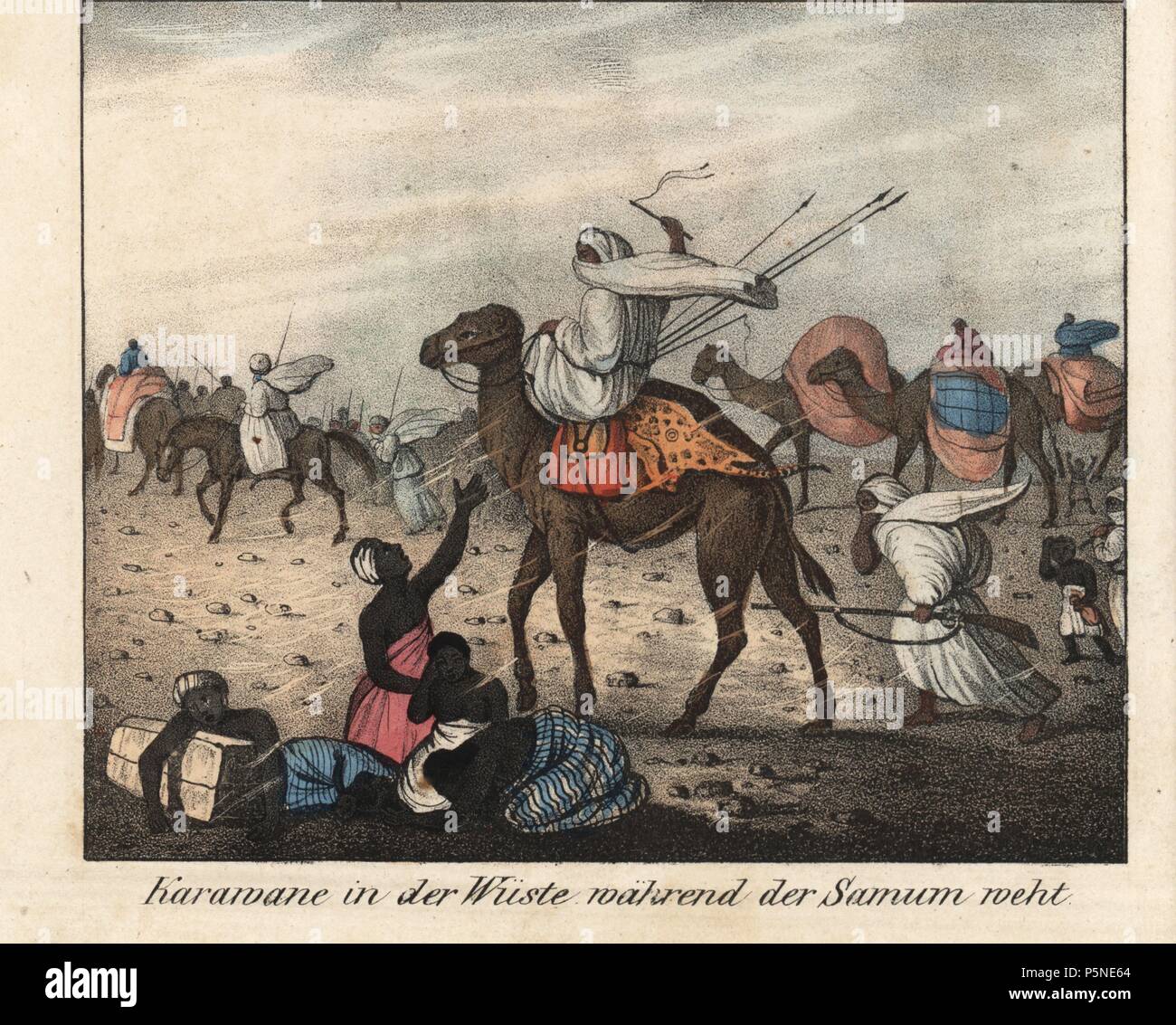 An Arab caravan of camels and horses forced to shelter from the Simoom ...