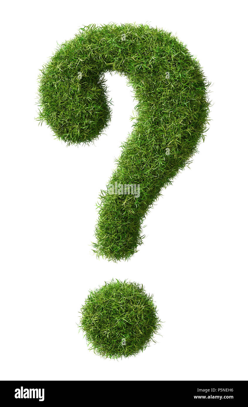 A grass question mark isolated on a white background - 3D rendering ...