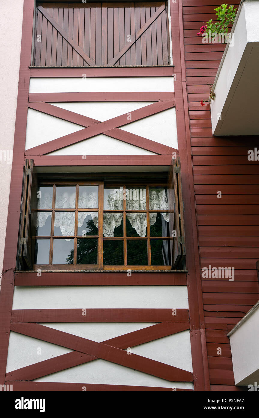 colonial german wooden architecture curtain window rustic Stock Photo ...