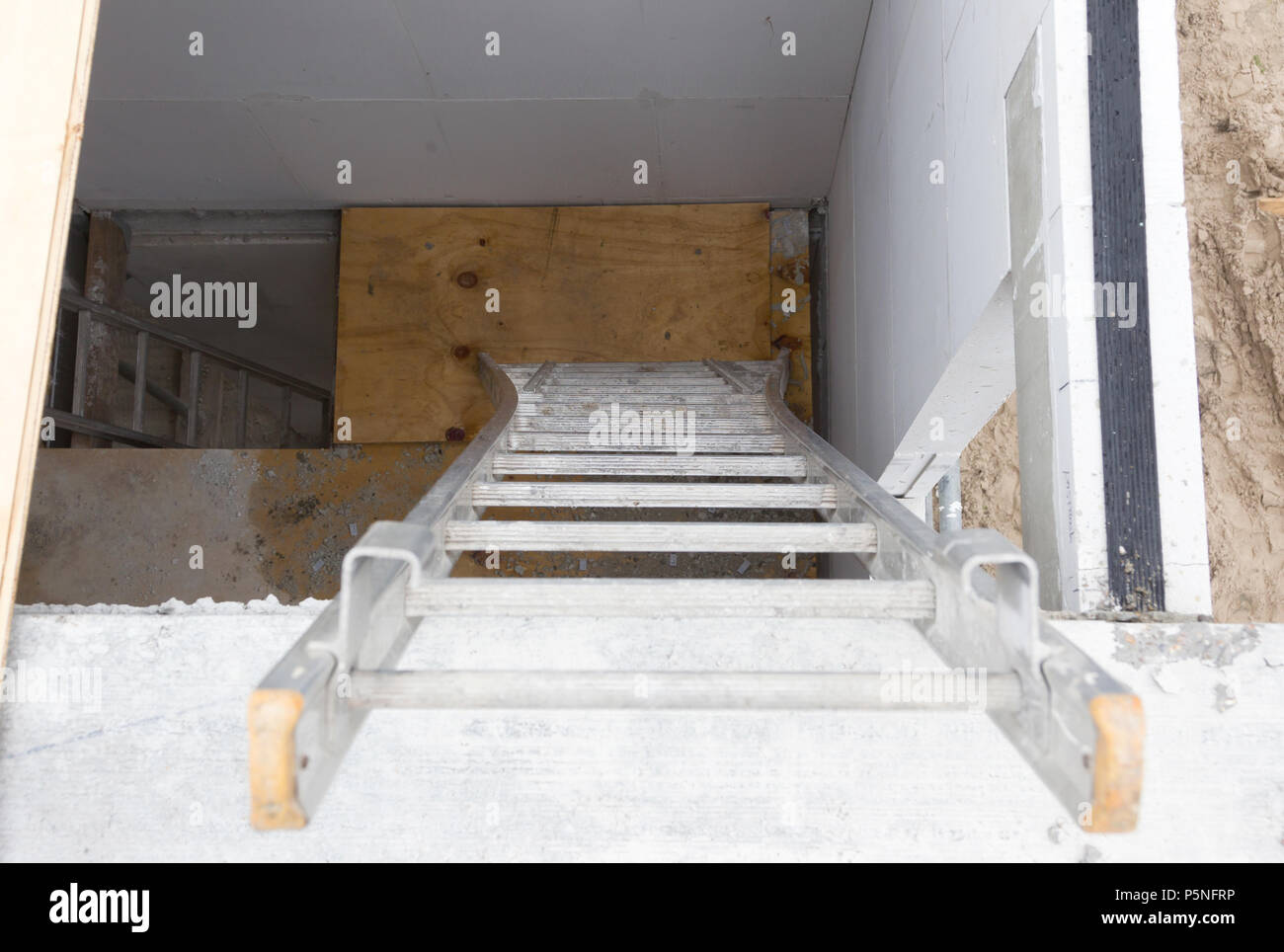 Building site with house under construction - Stairs to the first floor ...