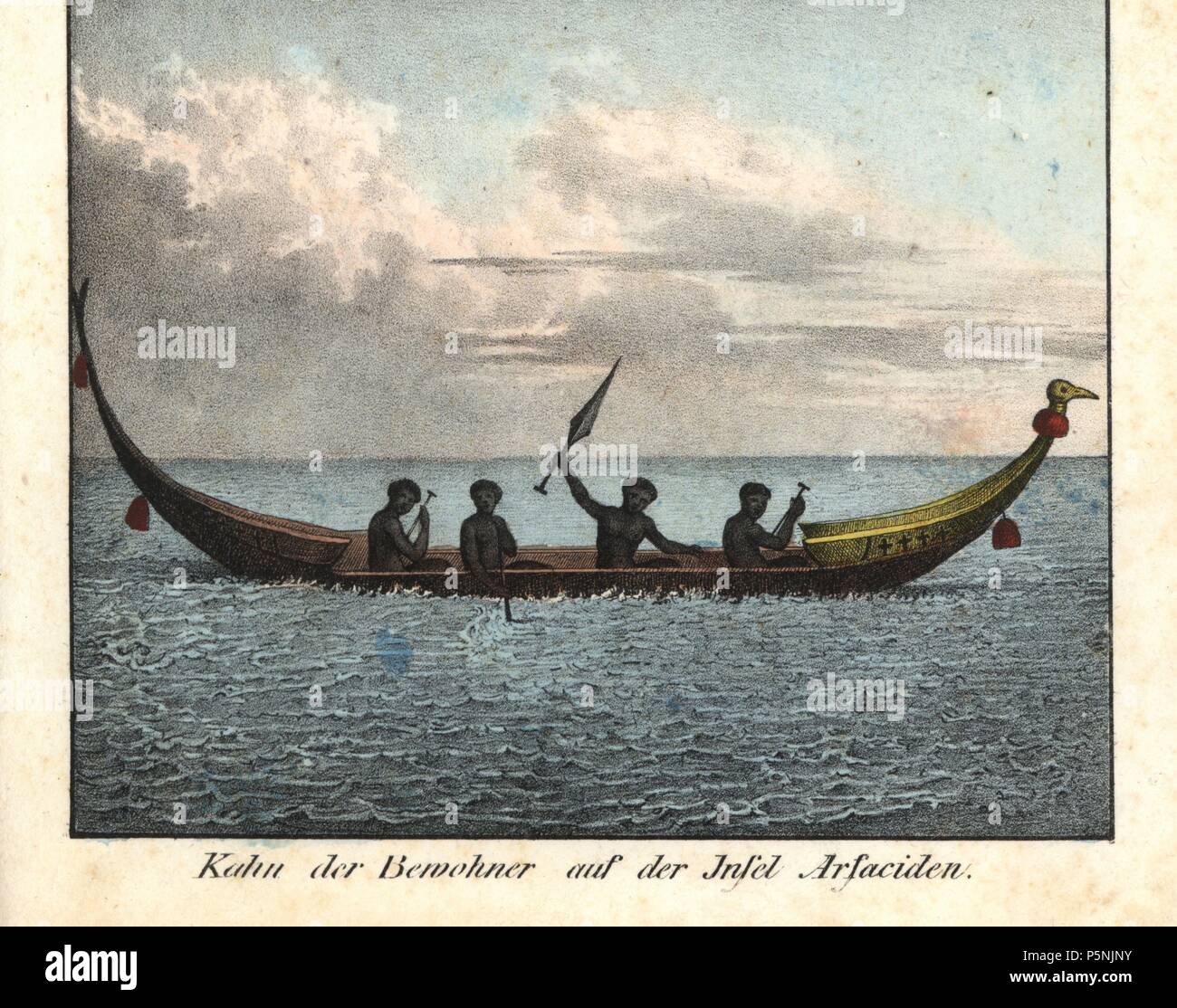 Sea canoe paddled by natives of Arsacides cape, Solomon Islands ...