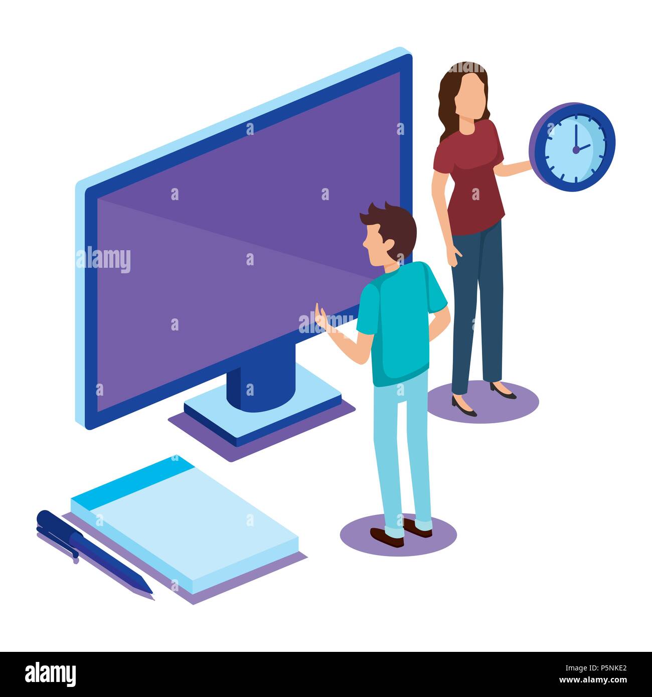 digital technology with teamwork people isometric Stock Vector Image ...