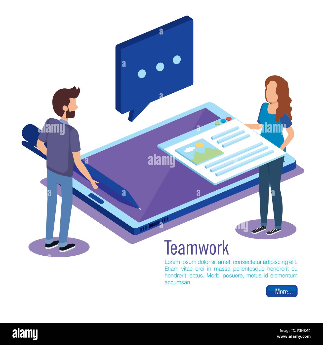 digital technology with teamwork people isometric Stock Vector Image ...