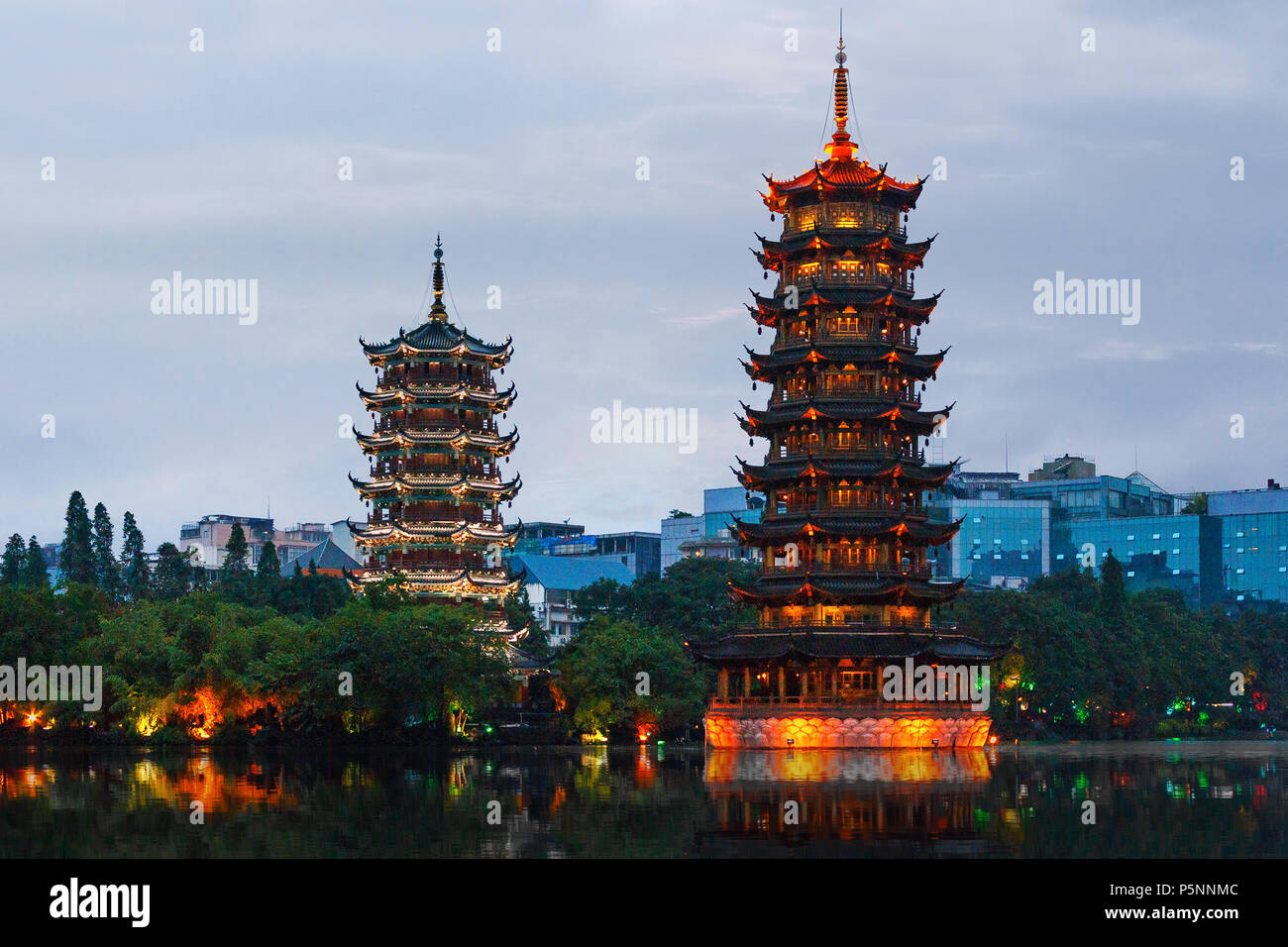 Sun and Moon Pagodas in Guilin, Guangxi Province, China Stock Photo - Alamy