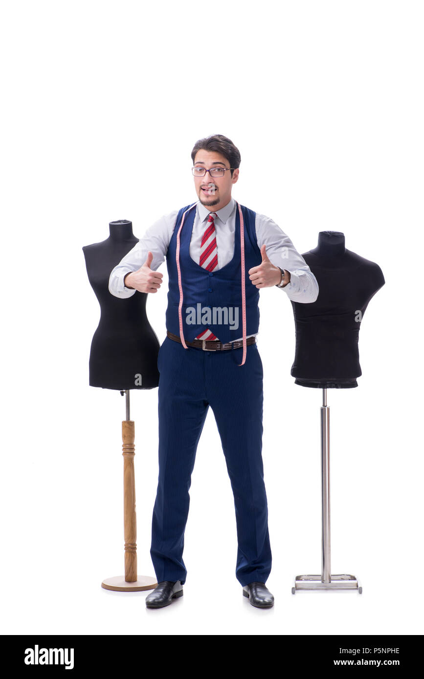 Male tailor isolated on white background Stock Photo - Alamy