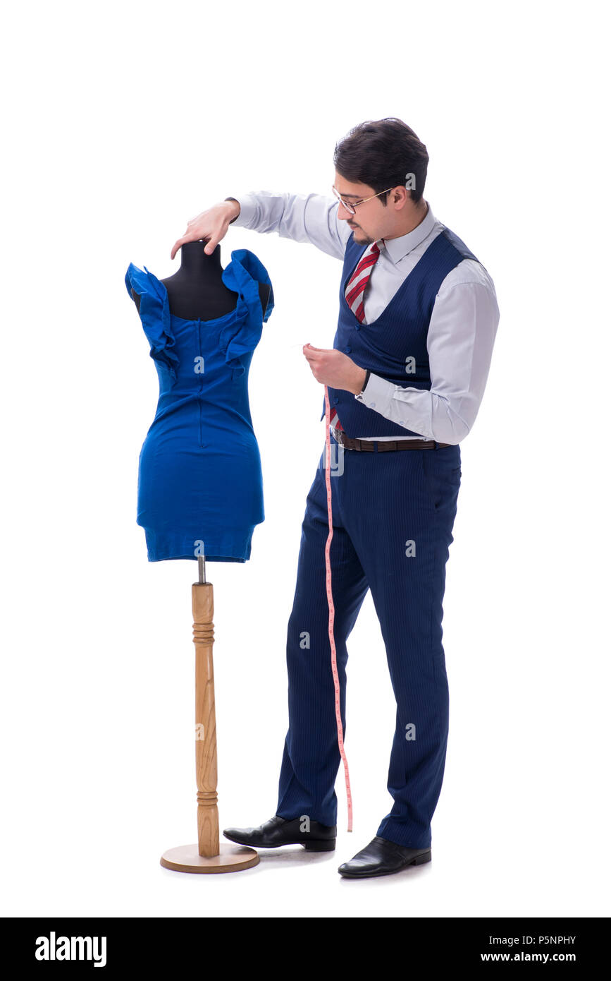 Male tailor isolated on white background Stock Photo - Alamy