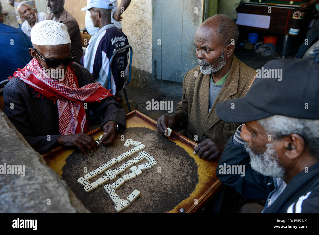 ETHIOPIA , Harar, old town, muslim man play domino game / AETHIOPIEN ...