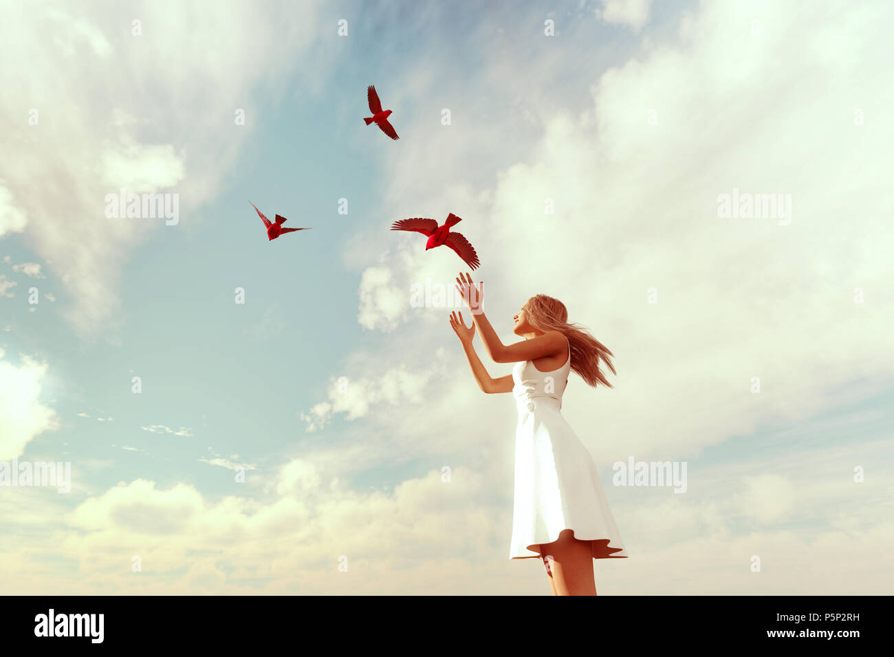 Woman releasing bird hi-res stock photography and images - Alamy