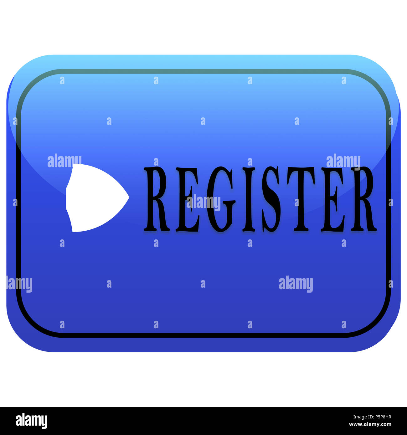 Big blue isolated register button with arrow Stock Photo - Alamy