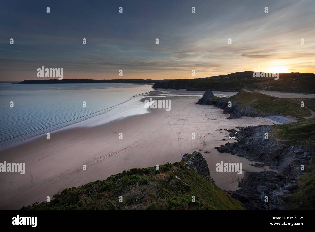 Three Cliffs Bay and The Great Tor Stock Photo - Alamy