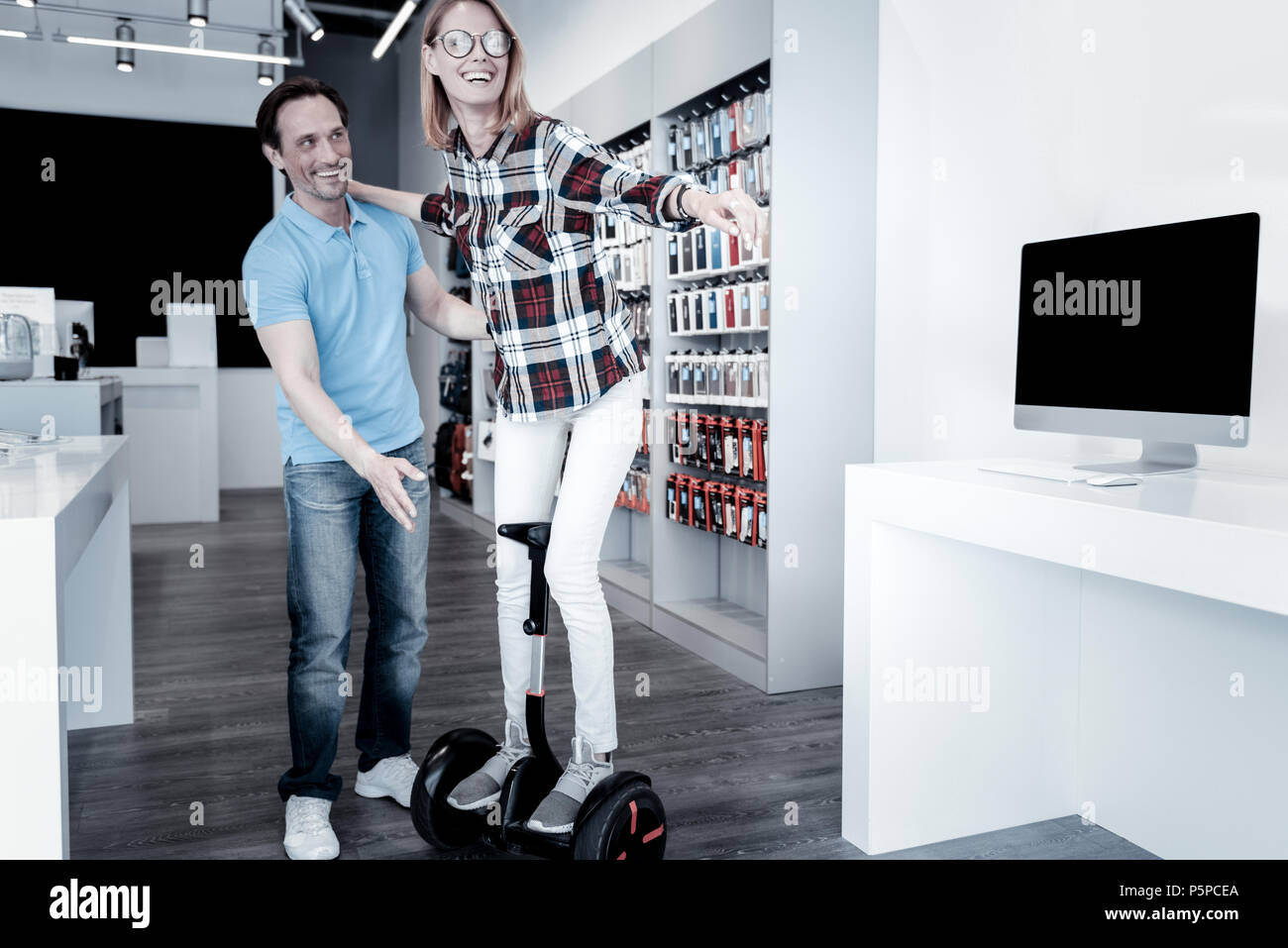 Emotional client showing the direction of movement Stock Photo - Alamy