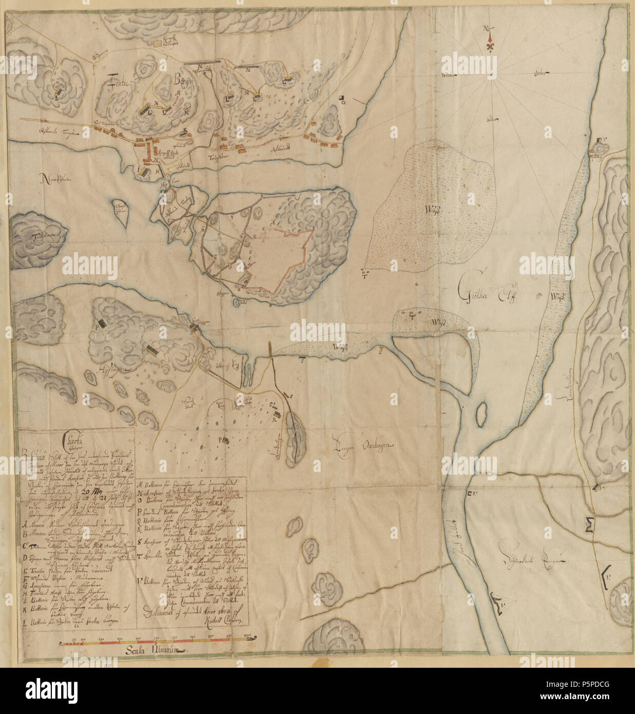N/A. English: Map of Bohus castle, and surroundings, after the danish ...