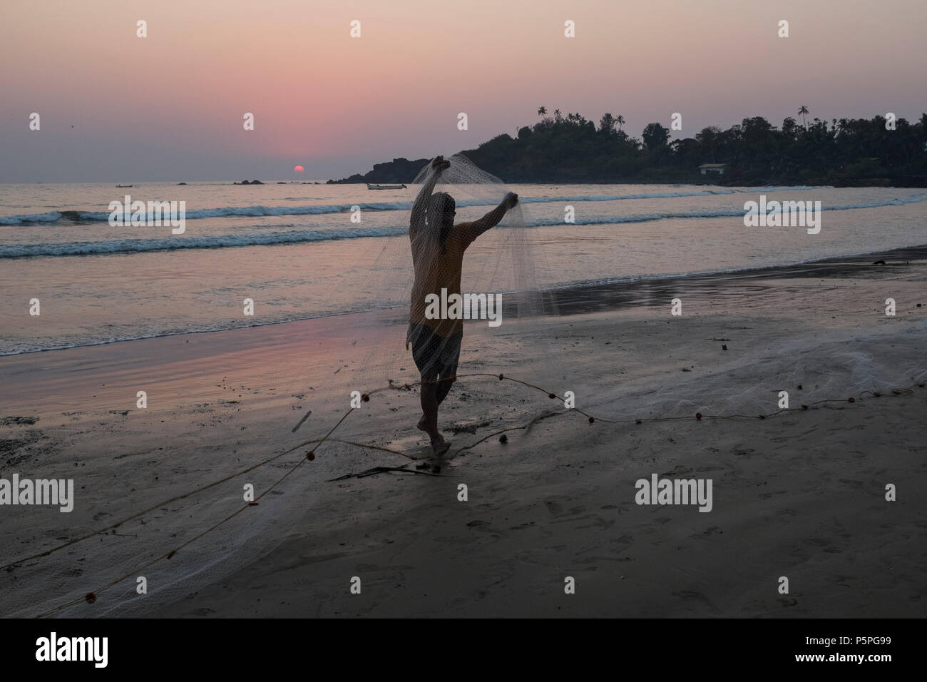 sunset over Patnem beach, Goa, India Stock Photo - Alamy