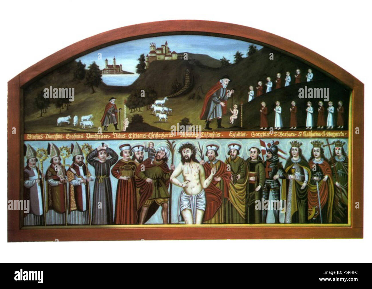 N/A. Deutsch: Gemälde der Vierzehn Nothelfer, im oberen Teil mit der ...