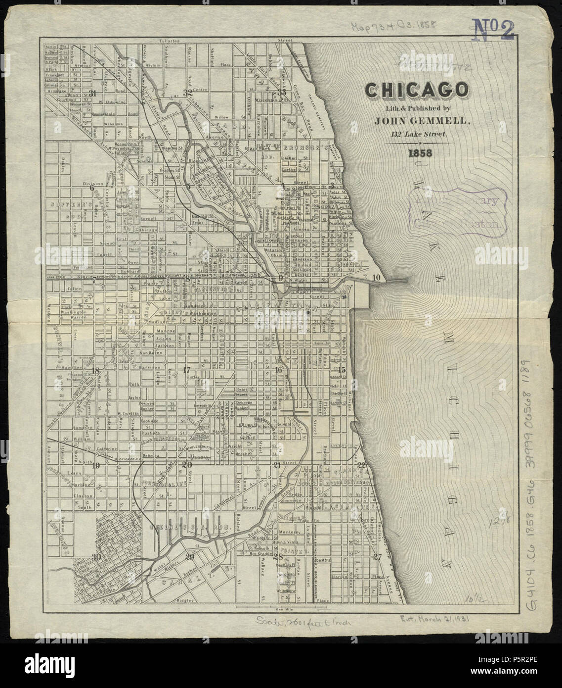 1858 Chicago map by John Gemmell Stock Photo - Alamy