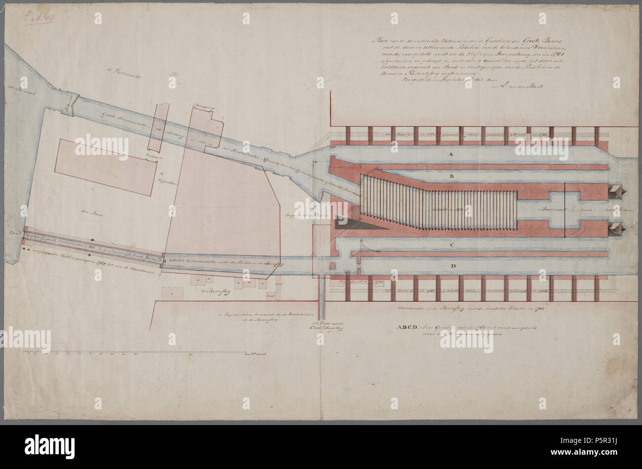 N/A. Nederlands: situatieschets van de wateren onder de beurs en de ...