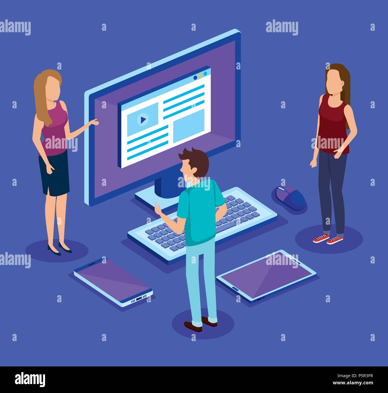 digital technology with people isometrics Stock Vector Image & Art - Alamy