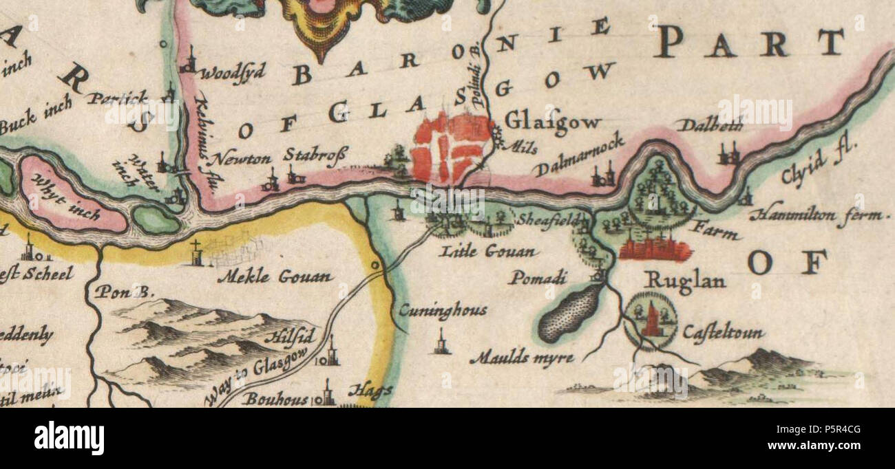N/A. Govan, Scotland region (from the 1654 Blaeu map of Scotland ...