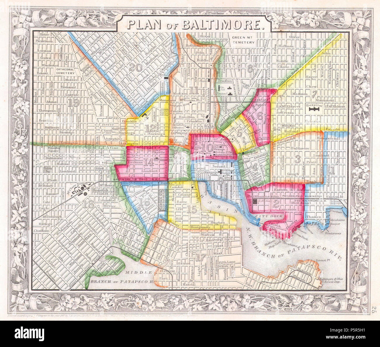 1860 Mitchell Map of Baltimore - Geographicus - Baltimore-m-60 Stock ...