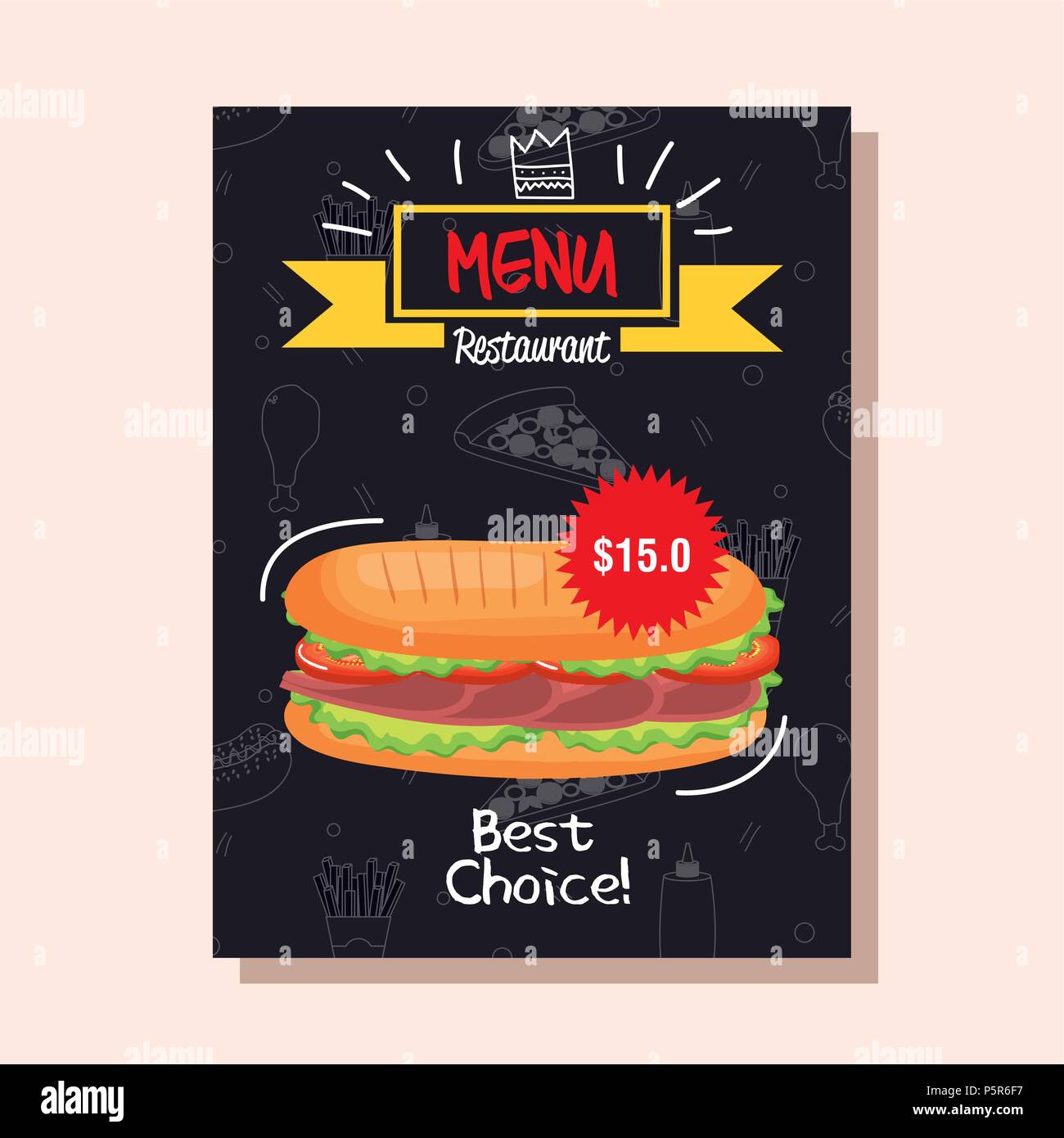delicious sandwich fast food restaurant menu card Stock Vector Image ...