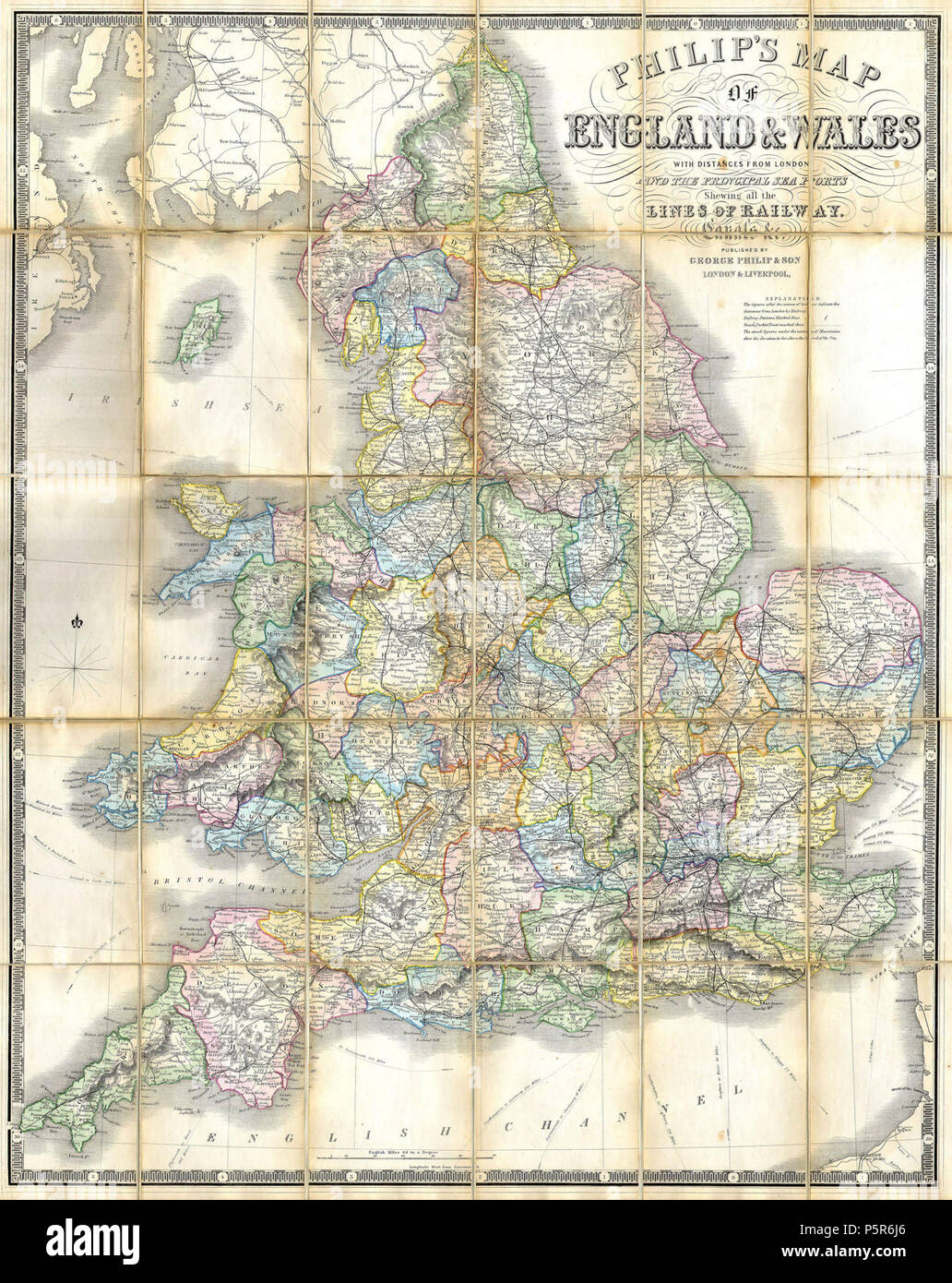 1860 Philips Folding or Pocket Map of England and Wales - Geographicus ...
